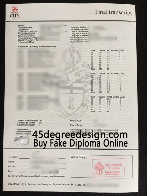 Purchase The City University London academic transcript in UK